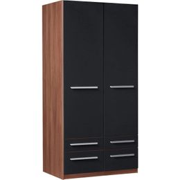 Kleiderschrank Priess "Schrank Garderobe Wäscheschrank Barcelona in 5 Breiten", schwarz (nussbaumfarben, schwarz), B:94cm H:193cm T:54cm, Holzwerkstoff, Schränke, viel Stauraum, geräumige Schubkästen, mit Spiegel, MADE IN GERMANY