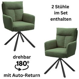 Armlehnstuhl Stolkom "Sofia", grün (grün, schwarz, schwarz), B:60cm H:93cm T:67cm, Polyester, Stühle, 180 grad drehbar mit Auto-Return, Federkern im Sitz