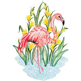Fensterbild "Fensterbild "Flamingo" farbig", bunt, B:22cm H:30cm, Polyester, W. REUTER & SOHN - PLAUENER SPITZE, Fensterbilder