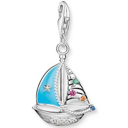 Charm-Einhänger Thomas Sabo "Segelboot", blau (silberfarben, mehrfarbig, türkis, mehrfarbig), Charms, Damen, Silber 925 (Sterlingsilber), mit Glas-Keramik Stein