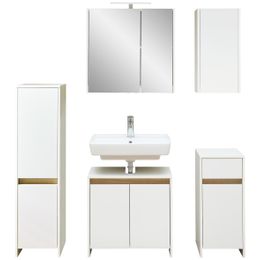 Badmöbel-Set SAPHIR "Quickset 100, Waschbeckenunterschrank mit Spiegelschrank", weiß, B:126,4cm H:200cm T:32,2cm, Spanplatte, Kastenmöbel-Sets, Badezimmer-Set mit Unterschrank, Hängeschrank und Midischrank in Weiß