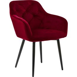 Esszimmerstuhl Salesfever "Coventry Komfortabler Polstertuhl im eleganten Stil", rot (rot, schwarz), B:61cm H:85cm T:45cm, 100% Polyester, Metall, Stühle, Stilvoll mit eleganter Knopfheftung
