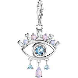 Charm-Einhänger Thomas Sabo "Nazar's Auge mit Steinen", silber (silberfarben, blau, weiß, blau, weiß), Charms, Damen, Silber 925 (Sterlingsilber), mit Glas-Keramik Stein, Zirkonia (synth.)