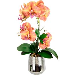 Kunstorchidee I.GE.A. "Phalaenopsis Orchidee im Topf", orange, B:20cm H:42cm L:14cm, Polyester, Kunstpflanzen, Kunstblume mit Blätter Blume Kunstpflanze Deko Seidenblume Real Touch