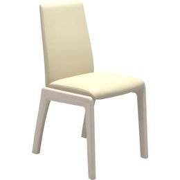 Polsterstuhl stressless "Laurel", beige (vanilla paloma, eiche gekalkt), B:57cm H:92cm T:59cm, Leder PALOMA: PALOMA ist ein durchgefärbtes Semianilin-Möbelleder mit natürlicher Narbung., Stühle, Low Back, Größe M, mit abgerundeten Beinen in Eiche gekalkt