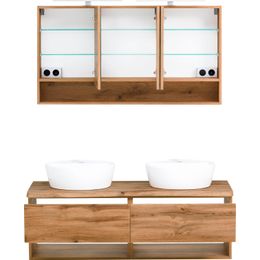 Badm&ouml;bel-Set Welltime "Stubach", braun (wotaneiche), B:120cm H:200cm T:47cm, MDF, Kastenm&ouml;bel-Sets, Badm&ouml;bel-Set, Abdeckplatte mit Baumkante