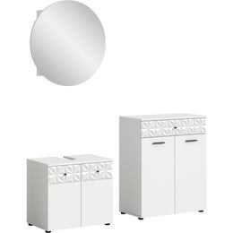 Badezimmer-Set Inosign "VICENZA, TOPSELLER, Breite 145cm, 3-teilig, mit Ornamentabsetzung", weiß, B:145cm H:187cm T:37cm, Holzwerkstoff, MDF, Kastenmöbel-Sets, Waschbeckenunterschrank, Spiegelschrank und Unterschrank