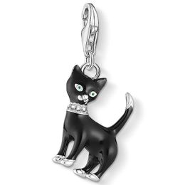 Charm-Einhänger Thomas Sabo "Katze", bunt (silberfarben, weiß, schwarz, weiß), Charms, Damen, Silber 925 (Sterlingsilber), mit Zirkonia (synth.)