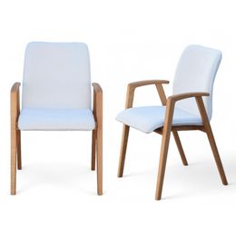 Armlehnstuhl Home Affaire "Loreen Esszimmerstuhl, Polsterstuhl, Designstuhl", beige (storm 02 beige, eiche natur geölt), B:56cm H:86,5cm T:64cm, Massivholz, Polyester, Sperrholz, Stühle, mit Massivgestell, hochwertig gearbeitet, Armlehnen, stilvoll, bequem