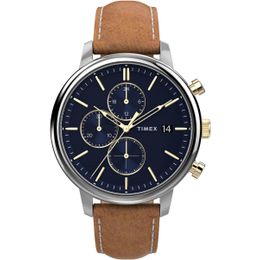 Chronograph Timex "CHICAGO", braun (cognacfarben, dunkelblau), Armbanduhren, Herren, Quarzuhr, Armbanduhr, Herren, Datum, Stoppfunktion, 12/24-Std.-Anzeige