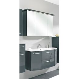 Badmöbel-Set SAPHIR "Quickset 327 2-teilig, Waschplatz und LED-Spiegelschrank", schwarz (anthrazit dekor, anthrazit hochglanz), B:115cm T:48cm, Kastenmöbel-Sets, Anthrazit Hochglanz, inkl. Türdämpfer, 5 Türen, 1 Klappe, 1 Schublade