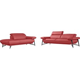 Sofa Egoitaliano "Anais, Design mit hohem Sitzkomfort, Fußfarbe schattengrau", rot, Sofas, Leder NUVOLE, Ottomane Armlehne rechts, Set, Kopfteil verstellbar, Leder NUVOLE, rot