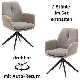 Armlehnstuhl Stolkom "Enja", grau (taupe, schwarz, schwarz), B:64cm H:92cm T:65cm, Polyester, Stühle, 360 grad drehbar mit Auto-Return