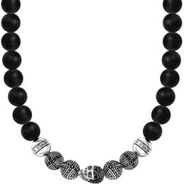 Kette ohne Anhänger Thomas Sabo "Obsidian Kette Totenkopf-Design & Kreuze Beadskette" Gr. 70, silber (silberfarben, schwarz), Halsketten, Damen, 70, Silber 925 (Sterlingsilber), mit Zirkonia (synth.), Obsidian
