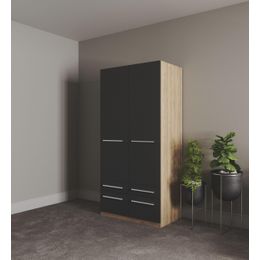 Kleiderschrank Priess "Schrank Garderobe Wäscheschrank Barcelona in 5 Breiten", braun (eichefarben artisan, schwarz), B:94cm H:193cm T:54cm, Holzwerkstoff, Schränke, viel Stauraum, geräumige Schubkästen, mit Spiegel, MADE IN GERMANY