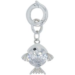 Charm-Einhänger Amor "Fisch-Optik", schwarz (silberfarben, kristallweiß, schwarz, kristallweiß, schwarz), Charms, Damen, Silber 925 (Sterlingsilber), mit Zirkonia (synth.)