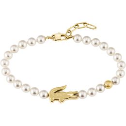 Perlenarmband Lacoste "MATCHPOINT", gold (gelbgoldfarben, weiß), Armbänder, Damen, 16cm, Edelstahl Perlen, Edelstahl, Perlen, mit Perle (imitiert)