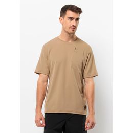 T-Shirt Jack Wolfskin "BIKE COMMUTE T M", Herren, Gr. S (48), beige (sand, storm), 1. OBERSTOFF: 100% POLYESTER 2.Futter: 100% POLYESTER, Shirts
