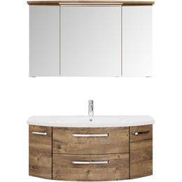 Badmöbel-Set SAPHIR "Serie 4010 2-teilig Keramik-Waschtisch mit LED-Spiegelschrank", braun (eiche ribbeck quer nachbildung), B:122cm H:200cm T:48cm, Spanplatte, Kastenmöbel-Sets, Badmöbel-Set, Badezimmer Set 122 cm breit, inkl. Türdämpfer, 5 Türen, 2 Schubladen