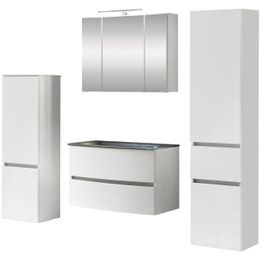 Badezimmer-Set Welltime "Kaunas", weiß (matt weiß, weiß), B:120cm H:200cm T:49cm, Kastenmöbel-Sets, Waschtisch-Set (Breite 80 cm) mit Midischrank und Seitenschrank