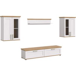 Wohnwand Home Affaire "Cosenza", sibu lärche nachbildung, B:336cm H:161cm T:40cm, Kastenmöbel-Sets, Cosenza, Breite: 336 cm,2xVitrine,Lowboard, Wandboard