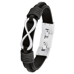 Lederarmband s.Oliver "Hauptkollektion - Infinity/Unendlichkeitsschleife", schwarz (edelstahlfarben, schwarz), Armbänder, Herren, 22cm, Edelstahl Leder, Edelstahl, Leder