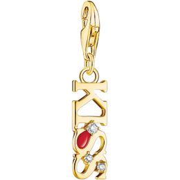 Charm-Einhänger Thomas Sabo "KISS mit weißen Steinen", bunt (gelbgoldfarben, rot, weiß, weiß), Charms, Damen, Silber 925 (Sterlingsilber), mit Zirkonia (synth.)