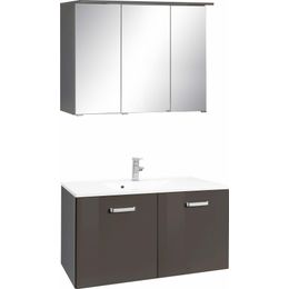 Badmöbel-Set Welltime "Ravenna", grau (grafit, grau), Kastenmöbel-Sets, Breite 90 cm, Spiegelschrank und Waschtisch