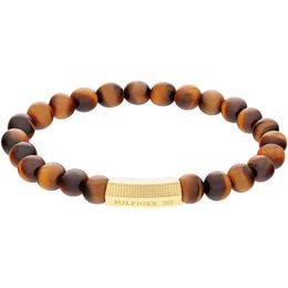 Armband Tommy Hilfiger "SS24 BEADS", braun (gelbgoldfarben, braun, braun), Armbänder, Herren, 18cm, Edelstahl, mit Onyx oder Tigerauge