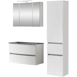 Badezimmer-Set Welltime "Kaunas", weiß (matt weiß, weiß), B:120cm H:200cm T:49cm, Kastenmöbel-Sets, bestehend aus Waschtisch-Set mit Seitenschrank, Breite 120 cm