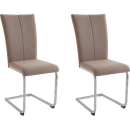 Freischwinger Home Affaire "Nils", braun (cappuccino), B:42,5cm H:100cm T:60cm, Metall, Polyester, Sperrholz, Stühle, Stuhl belastbar bis 120 Kg, Gestell Metall im Chrom-Look oder Schwarz