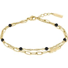 Gliederarmband Lacoste "DEVA", schwarz (gelbgoldfarben, schwarz, schwarz), Armbänder, Damen, 16,5cm, Edelstahl, mit Agate oder Onyx