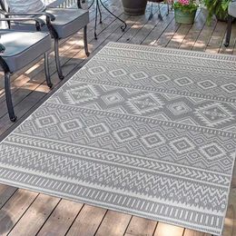 Outdoorteppich Carpet City "PALM 3522", grau (anthrazit), B:140cm H:5mm L:200cm, Polypropylen, Teppiche, Läufer, Wetterfest & UV-beständig, für Balkon, Terrasse, Küche, flach