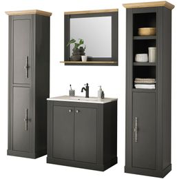 Badm&ouml;bel-Set Home Affaire "WESTMINSTER, Bad im Landhausstil, 4-teiliges Badezimmer", grau (grau dunkel), B/H/T: 220cmcm x 203cmcm x 46cmcm, Kastenm&ouml;bel-Sets, Badm&ouml;bel-Set, Waschtisch, Spiegel, 2 Hochschr&auml;nke, in 2 Farben, Breite 220 cm
