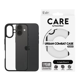 CARE BY PANZERGLASS Handyhülle "Urban Combat Case für Apple iPhone 16", schwarz (schwarz, transparent), B:11cm H:1,9cm T:19,5cm, Hüllen, Backcover, Schutzhülle, Handyschutzhülle, Case, Schutzcase, stoßfest