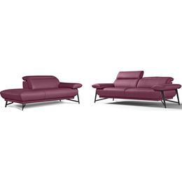 Sofa Egoitaliano "Anais, Design mit hohem Sitzkomfort, Fußfarbe schattengrau", lila (violett), Sofas, Leder NUVOLE, Ottomane Armlehne rechts, Set, Kopfteil verstellbar, Leder NUVOLE, violett