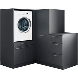 Mehrzweckschrank-Set LAUNDREEZY "Laundreezy, 3-tlg. Mehrzweckschrank-Set B/H/T 150/162/68 cm", anthrazit matt, B:150cm H:162cm T:68cm, Holzwerkstoff, Kastenmöbel-Sets, Breite 150 cm, Soft-Close-Funktion für Türen
