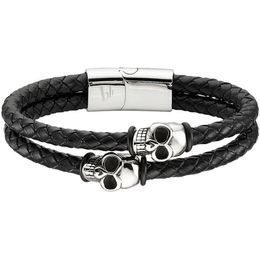 Lederarmband Bruno Banani "Schmuck", schwarz (edelstahlfarben, schwarz), Armbänder, Damen, 21,5cm, Edelstahl Leder, Edelstahl, Leder