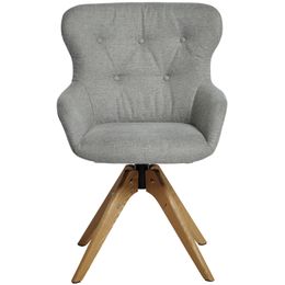 Schreibtischstuhl Jahnke "CLUB", grau (hellgrau, eiche), B:57cm H:91cm T:62cm, Polyester, Stühle, Esszimmer-/ Schreibtischstuhl, Chesterfield-Polster, Massivholzgestell
