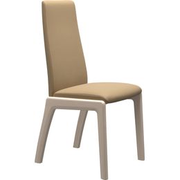 Polsterstuhl stressless "Laurel", beige (sand paloma, eiche gekalkt), B:57cm H:92cm T:59cm, Leder PALOMA: PALOMA ist ein durchgefärbtes Semianilin-Möbelleder mit natürlicher Narbung., Stühle, Low Back, Größe L, mit abgerundeten Beinen in Eiche gekalkt