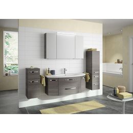 Badm&ouml;bel-Set SAPHIR "Serie 4010 4-teilig Keramik-Waschtisch mit LED-Spiegelschrank", grau (graphit struktur quer nachbildung), B:180,5cm H:200cm T:48cm, Spanplatte, Kastenm&ouml;bel-Sets, Badm&ouml;bel-Set, Badezimmer Set mit Unterschrank, Midischrank, inkl. T&uuml;rd&auml;mpfer