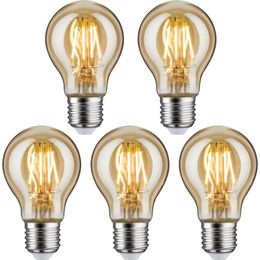 Paulmann LED-Leuchtmittel "LED Standardform 4,7W E27 2500K", Energieeffizienz: F (A-G), gold (goldfarben), L:10,6cm &Oslash;:6cm, Leuchtmittel, 5er-Pack, Goldlicht