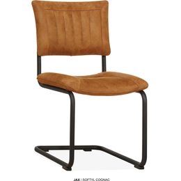Esszimmerstuhl OMG DESIGN "Jax", cognac, schwarz, B:52cm H:78cm T:56cm, Polyester, Stühle, Freischwinger im Industrial Design, pflegeleichter Bezug