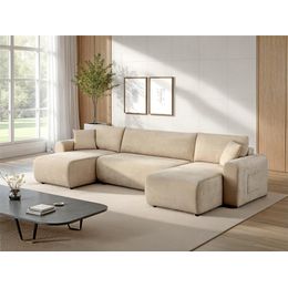 Wohnlandschaft OTTO HOME, B:311cm H:79cm T:52cmbeige, Sofas, "JONAA, 311 cm, U-Form, Schlafsofa, Boxspringfederung, Cord u. Struktur", 133/270cm,