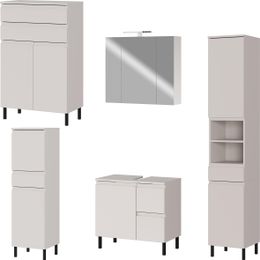 Badmöbel-Set Germania "Scantic", braun (kaschmir), B:233cm H:190cm T:34cm, Glas, MDF, Spanplatte, Kastenmöbel-Sets, mehrteiliges Set mit kleinem Waschbeckenunterschrank