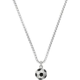 Kette mit Anhänger s.Oliver JUNIOR "Fußball", schwarz (edelstahlfarben, weiß, schwarz), Halsketten, Jungen, Edelstahl, L: 43, mit Emaille