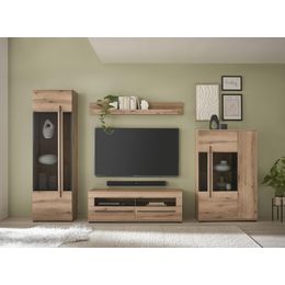 Wohnwand Inosign "Cantara, moderne Anbauwand, Wohnzimmer-Set, in Eiche Evoke oder Weiß", eiche evoke, B:310cm H:200cm T:42cm, Holzwerkstoff, Kastenmöbel-Sets, enthält zwei Vitrinen, ein Lowboard und ein Wandboard