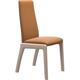 Polsterstuhl stressless "Laurel", braun (new caramel batick, eiche gekalkt), B:57cm H:92cm T:59cm, Leder BATICK: BATICK ist ein leicht korrigiertes, durchgefärbtes und genarbtes Möbelleder, bei dem die meisten Unebenheiten und Spuren in der Regel entfernt wurden., Stühle, Low Back, Größe L, mit abgerundeten Beinen in Eiche gekalkt