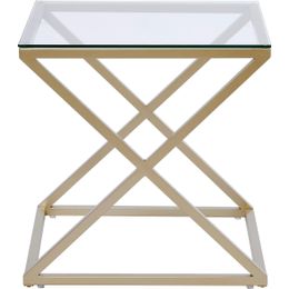 Beistelltisch Jahnke "XTRA BY SIDE", gold (klarglas, gold, goldfarben, klarglas), B:50cm H:50cm T:50cm, Tische, Nachttisch/Beistelltisch in Gold-Look, aus Sicherheitsglas gefertigt