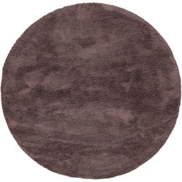 Teppich CarpetFine "Silky", braun, H:20mm Ø:80cm, Mikropolyester, Teppiche, Shaggy, Langflor, uni, besonders weich, handarbeit
